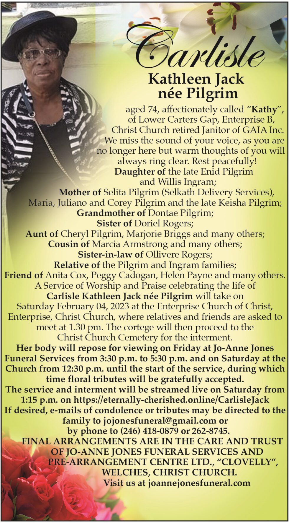 Carlisle Jack | Jo-Anne Jones Funeral Services