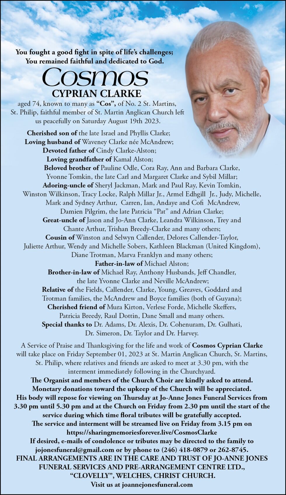 Cosmos Clarke | Jo-Anne Jones Funeral Services