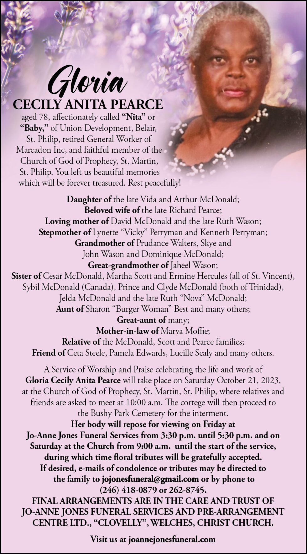 Gloria Pearce | Jo-Anne Jones Funeral Services