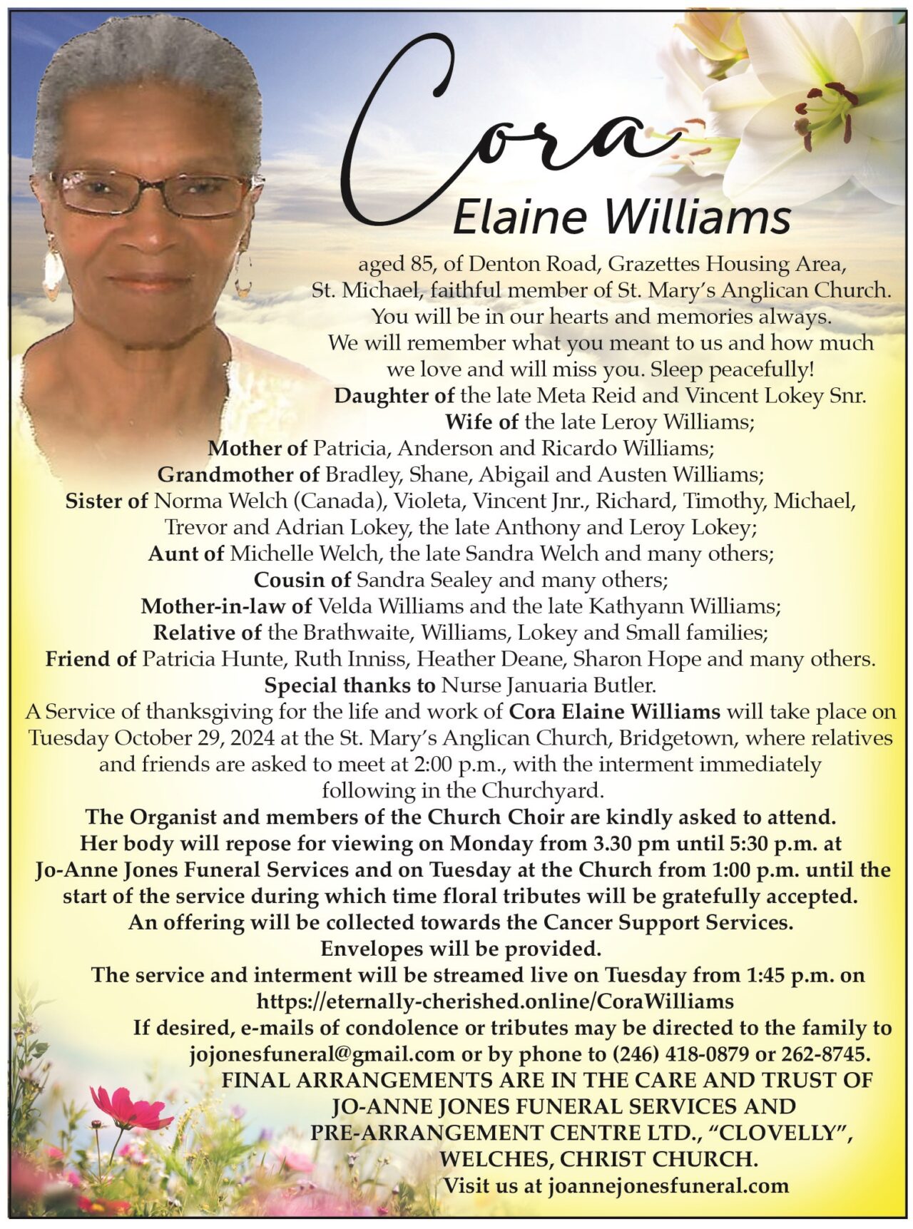 Cora Williams | Jo-Anne Jones Funeral Services