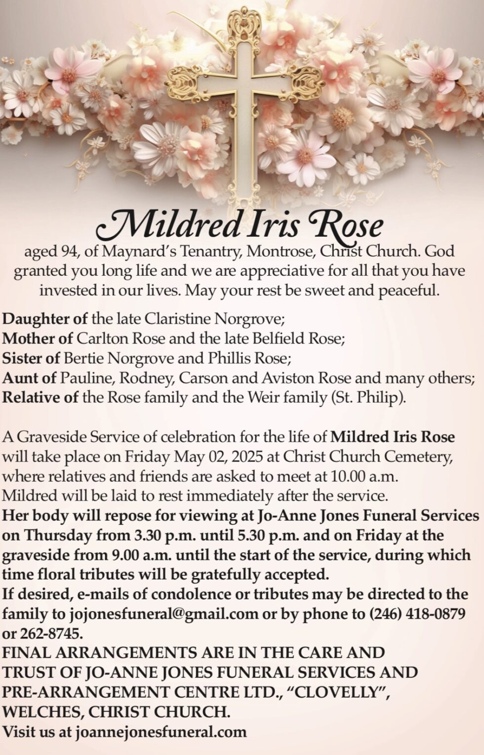 Mildred Rose | Jo-Anne Jones Funeral Services