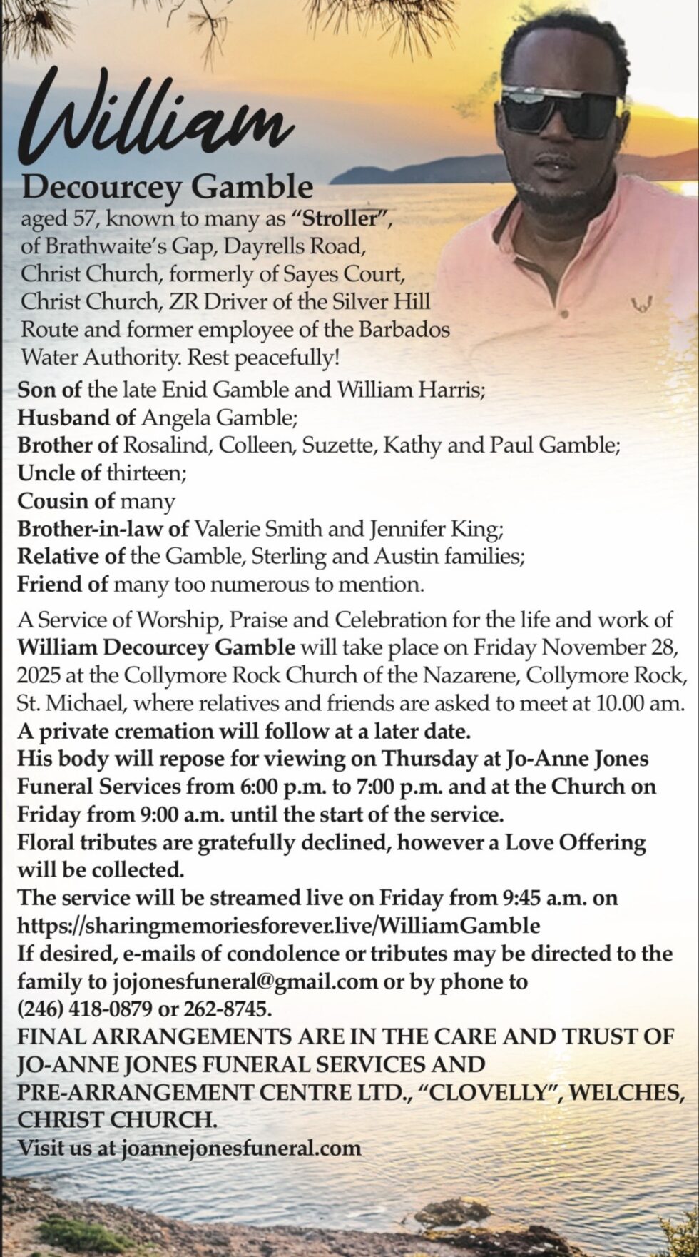 William Gamble | Jo-Anne Jones Funeral Services